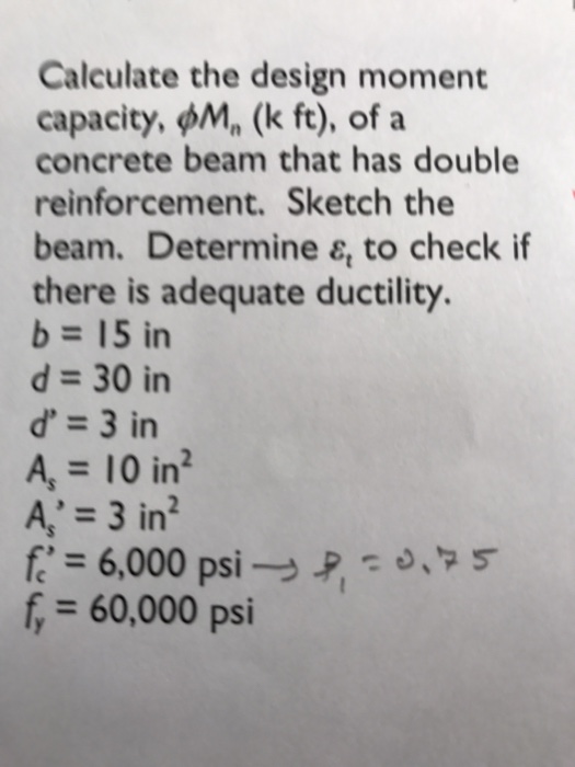 Solved Calculate the design moment capacity, (phi M_n) (k | Chegg.com