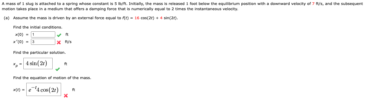Solved A mass of 1 slug is attached to a spring whose | Chegg.com