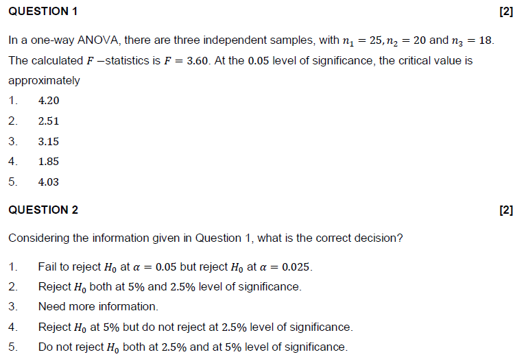 Solved QUESTION 1In a one-way ANOVA, there are three | Chegg.com