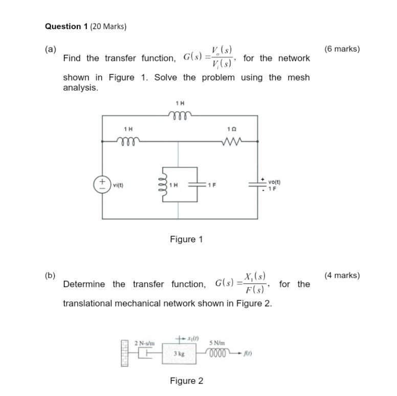 Solved (a) Find the transfer function, G(s)=Vo(s)/Vi(s), for | Chegg.com