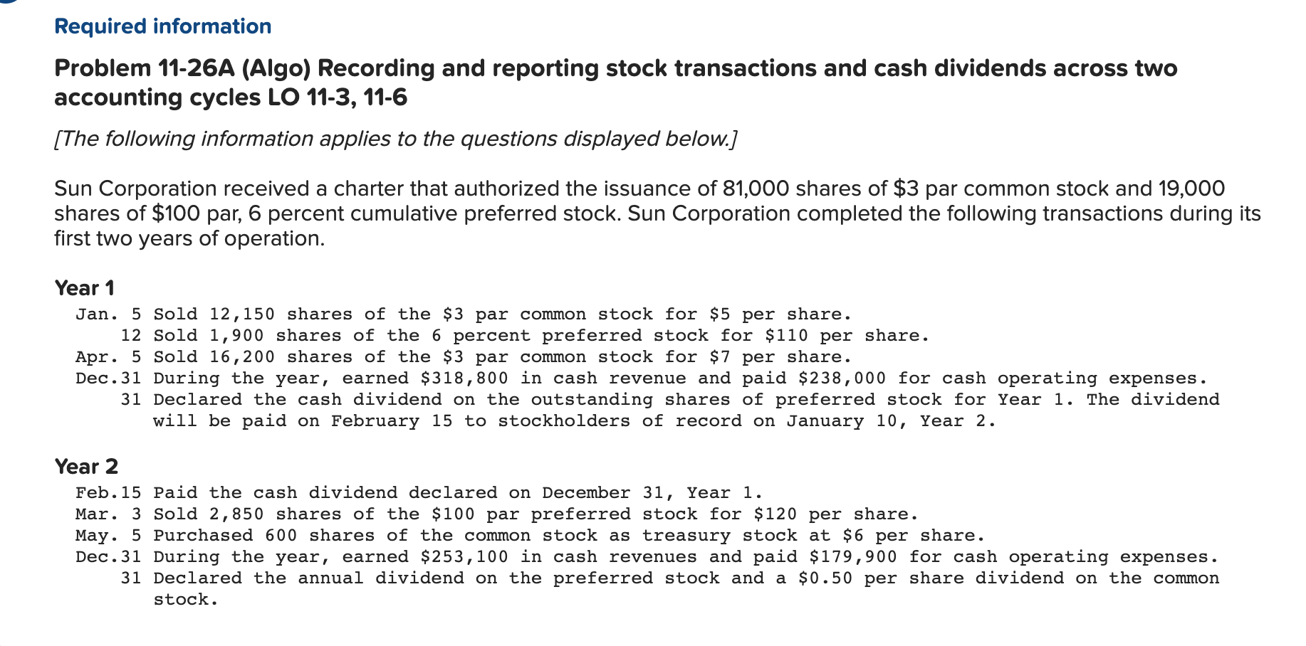 Solved Problem 11-26A (Algo) Recording and reporting stock | Chegg.com