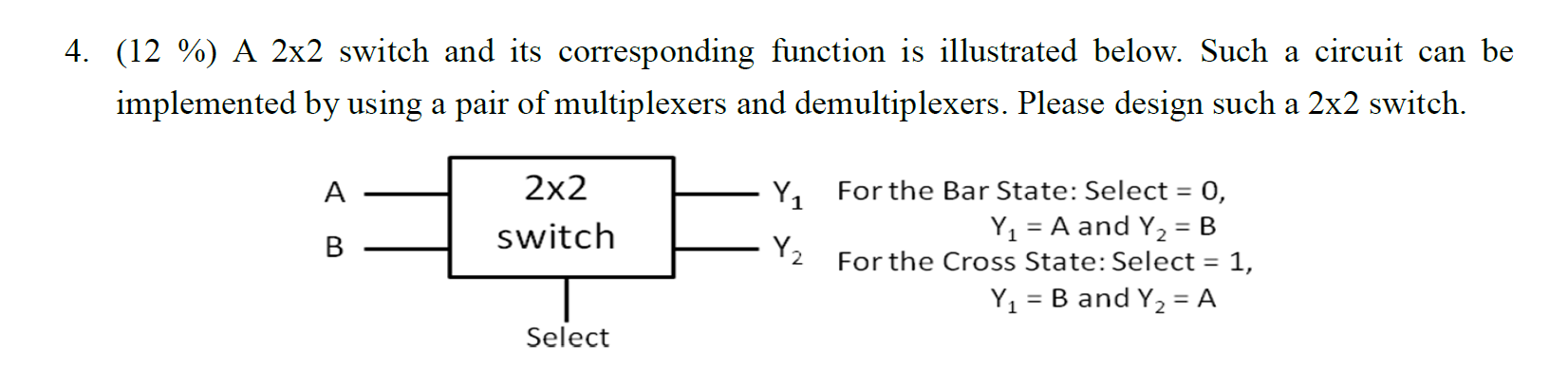 Solved 4. (12 %) A 2x2 switch and its corresponding function | Chegg.com