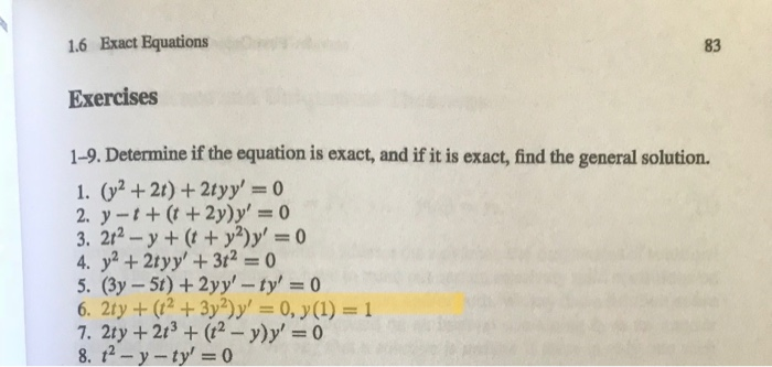Solved 1 6 Exact Equations Exercises 1 9 Determine If The