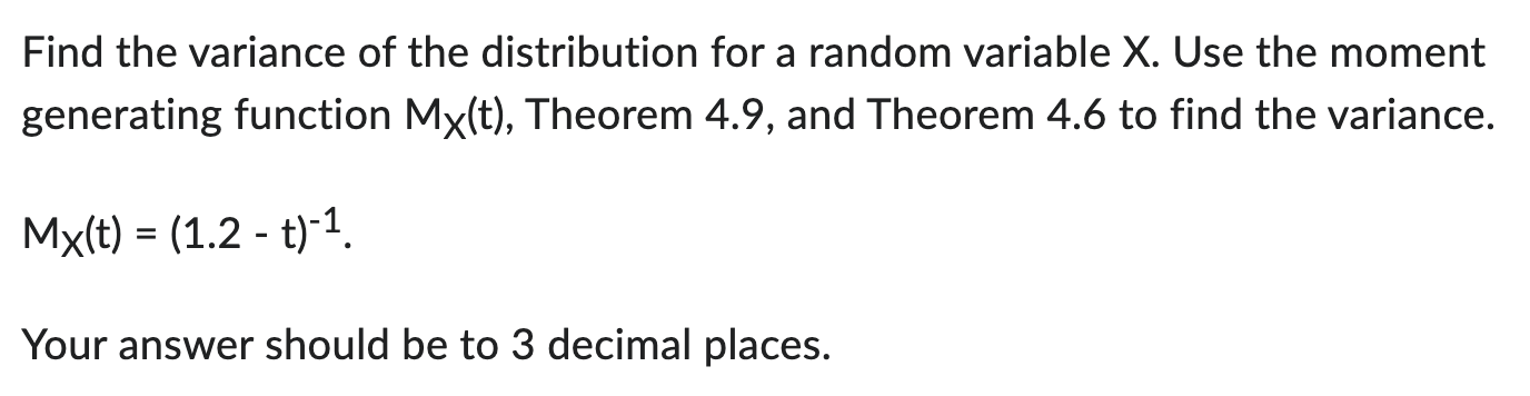 Solved Find the variance of the distribution for a random | Chegg.com