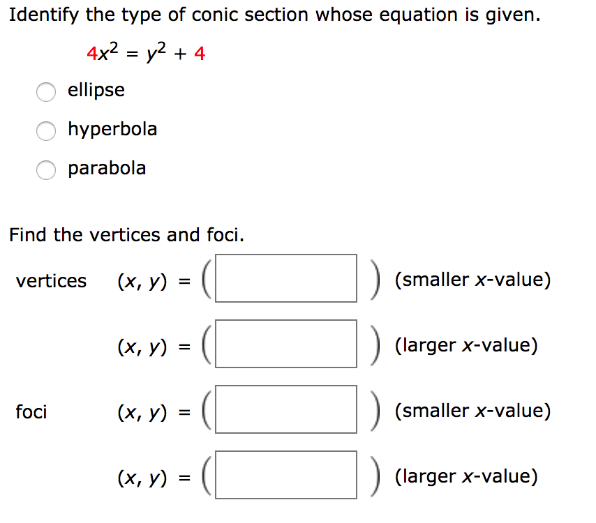 Solved Identify The Type Of Conic Section Whose Equation Is