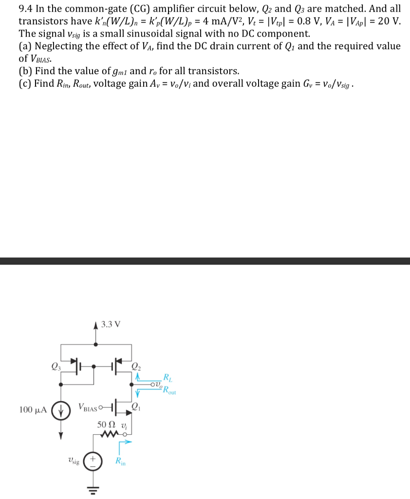 Solved 9.4 In the common-gate (CG) amplifier circuit below, | Chegg.com