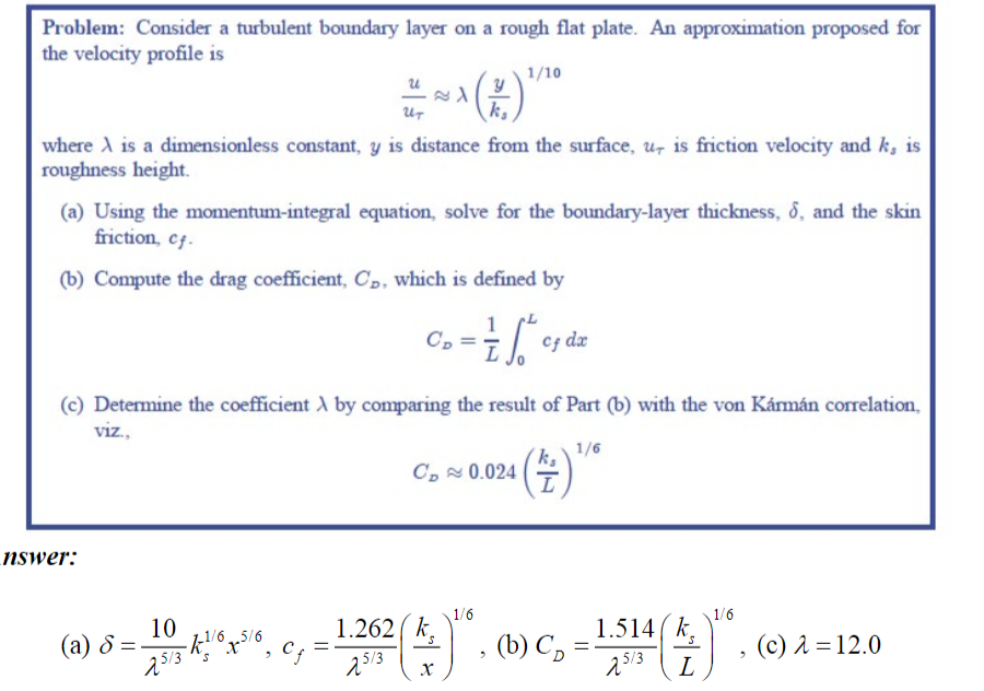Solved Problem: Consider a turbulent boundary layer on a | Chegg.com