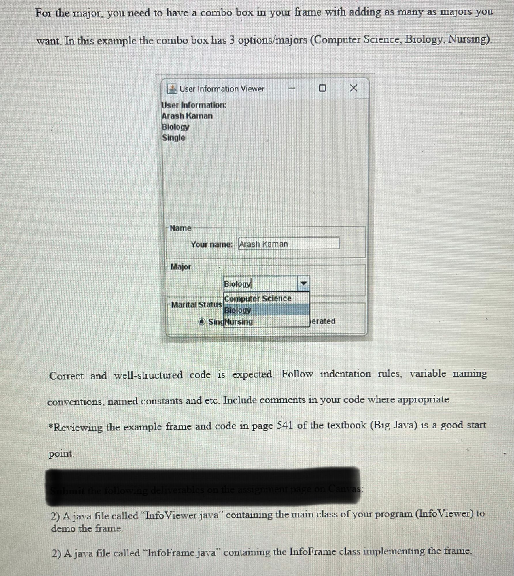 Solved ts. You will implement a frame using a Graphical User | Chegg.com
