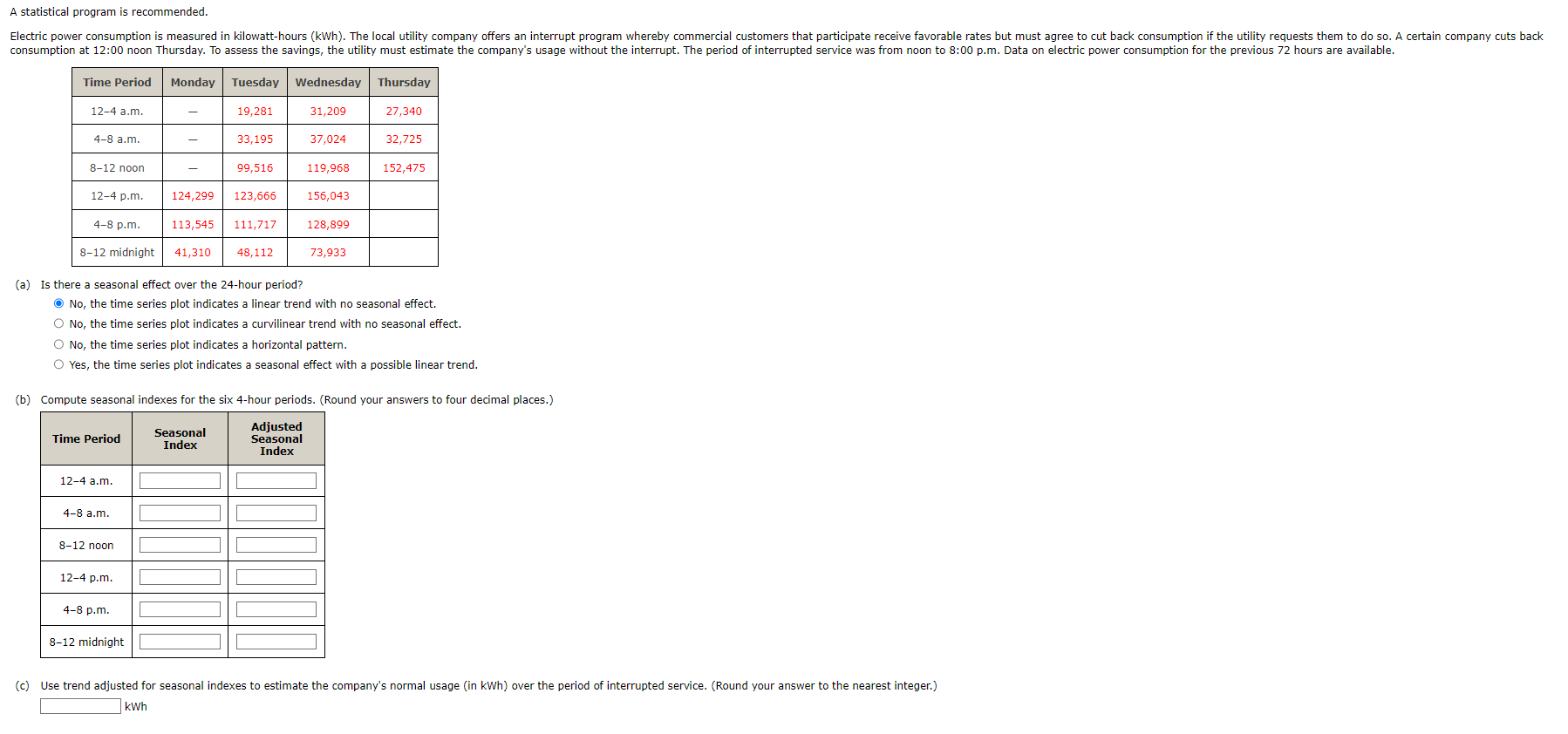 Solved (a) Is there a seasonal effect over the 24-hour | Chegg.com