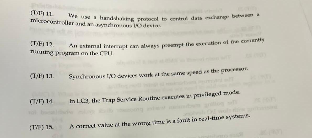 Solved (T/F) 11. We use a handshaking protocol to control | Chegg.com