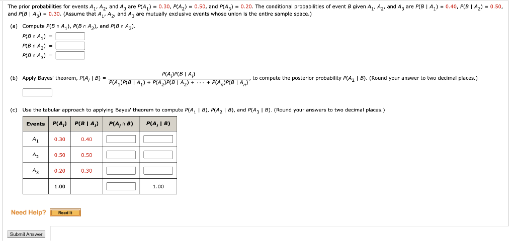 Solved or probabilities for events A1,A2, and A3 are | Chegg.com