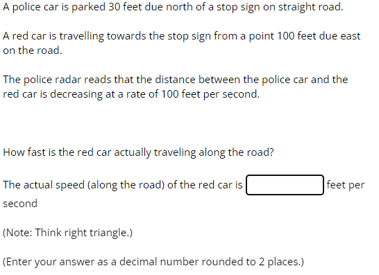 Solved A police car is parked 30 feet due north of a stop | Chegg.com