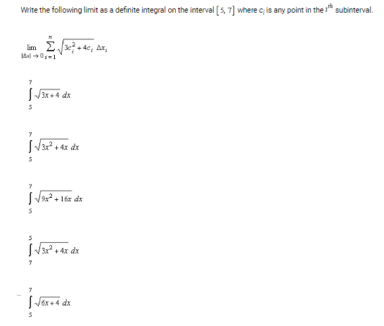 Solved Write the following limit as a definite integral on | Chegg.com