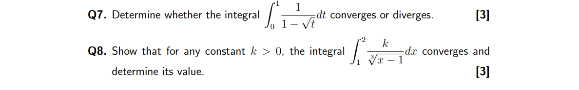 Solved Q7. Determine whether the integral ∫011−t1dt | Chegg.com