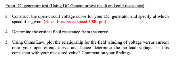 Solved From DC generator test (Using DC Generator test | Chegg.com