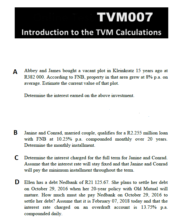 Solved TVMO07 Introduction to the TVM Calculations Abbey and | Chegg.com