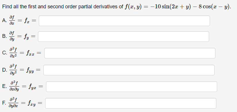 Solved Find all the first and second order partial | Chegg.com