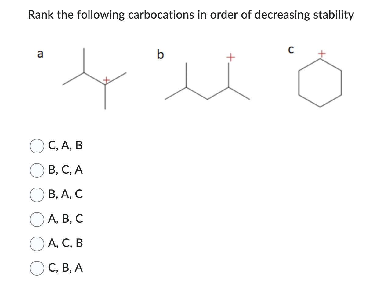 Solved Rank the following carbocations in order of | Chegg.com