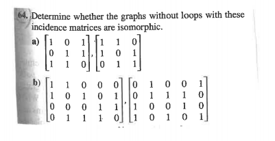 Solved 64. Determine whether the graphs without loops with | Chegg.com