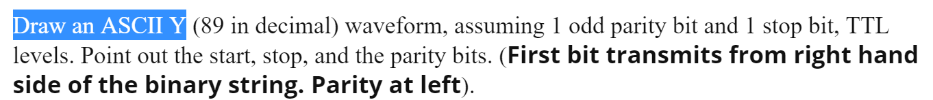 Draw an ASCII Y (89 in decimal) waveform, assuming 1 | Chegg.com