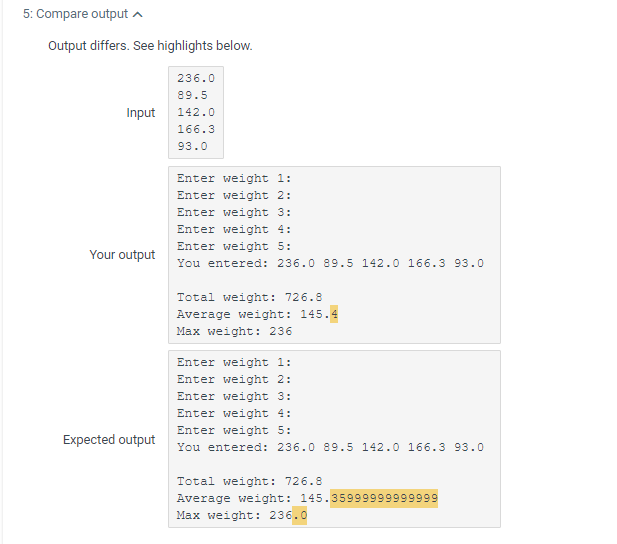 Solved 6: Compare output A Output differs. See highlights | Chegg.com