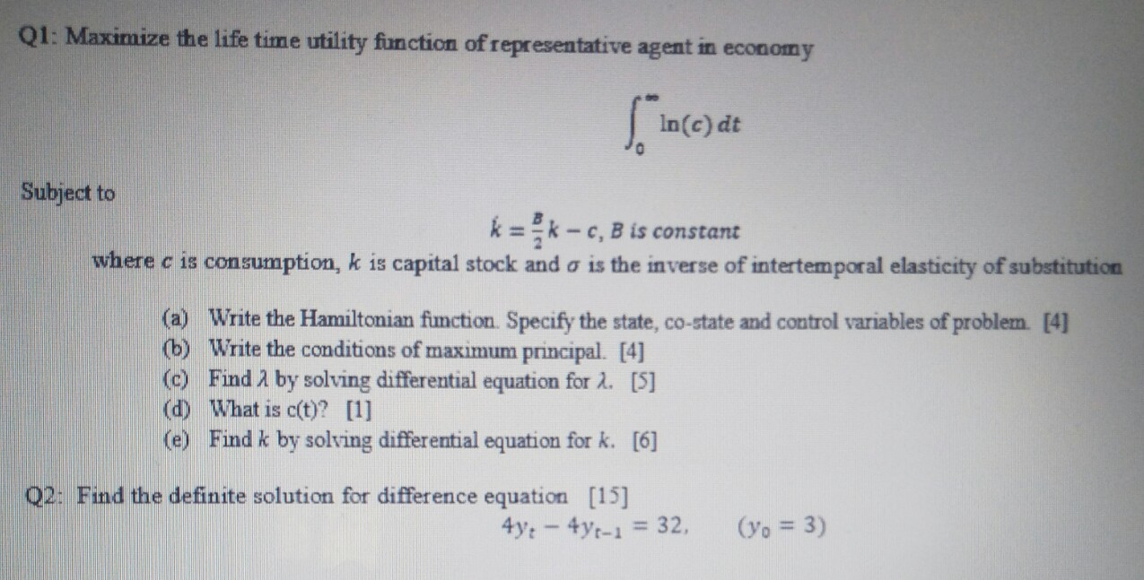 Q1: Maximize the life time utility function of | Chegg.com