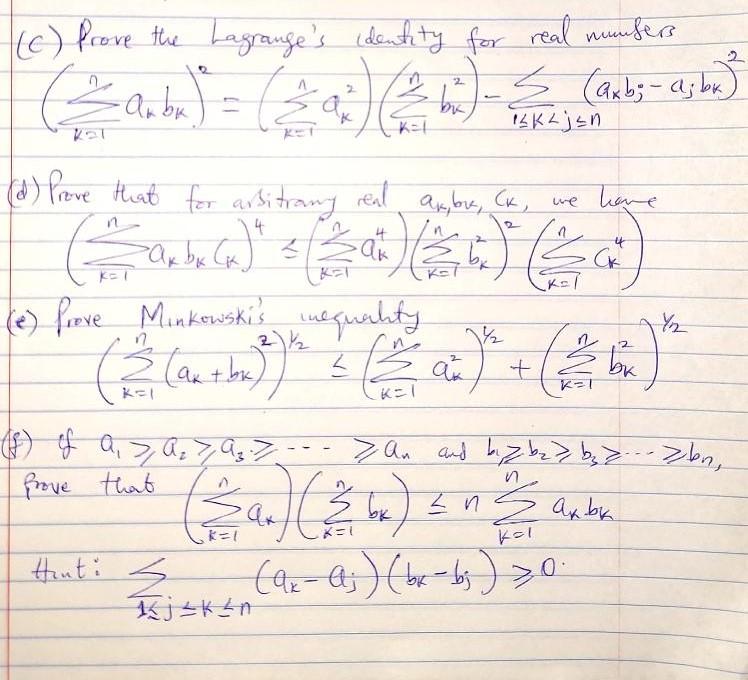 Solved (e) Prove the Lagrange's identity for real numbers E | Chegg.com