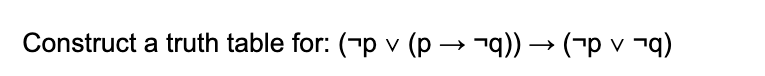 [Solved]: Construct a truth table for: ( ( neg p vee(p