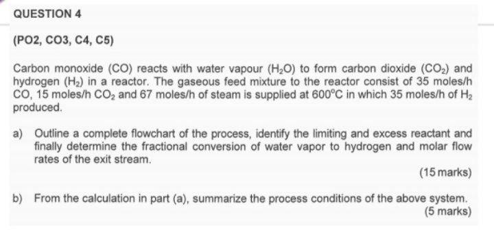 Solved QUESTION 4 (PO2, CO3, C4, C5) Carbon monoxide (CO) | Chegg.com