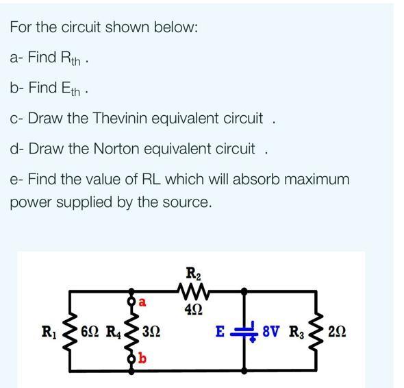 Solved For the circuit shown below: a- Find Rth b- Find Eth | Chegg.com