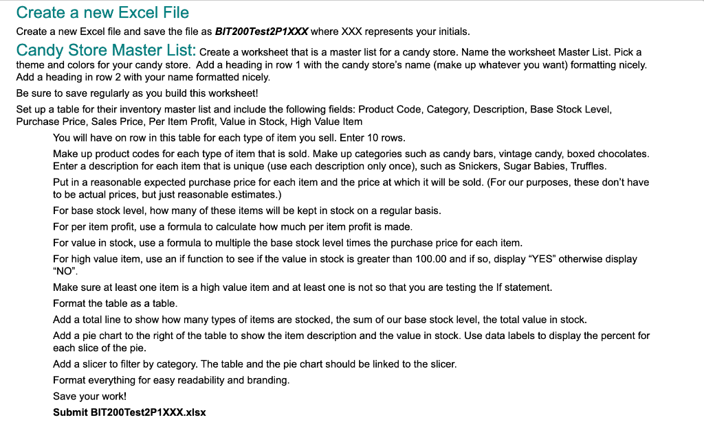 Solved Create a new Excel File Create a new Excel file and | Chegg.com