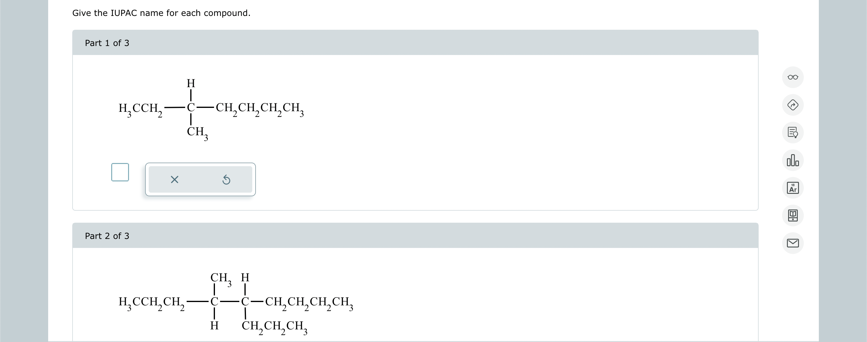 Solved Give the IUPAC name for each compound. Part 3 ﻿of | Chegg.com