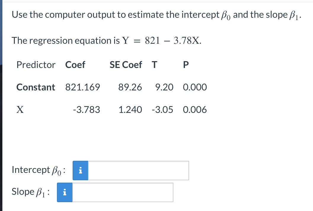 Solved Use the computer output to estimate the intercept Bo | Chegg.com