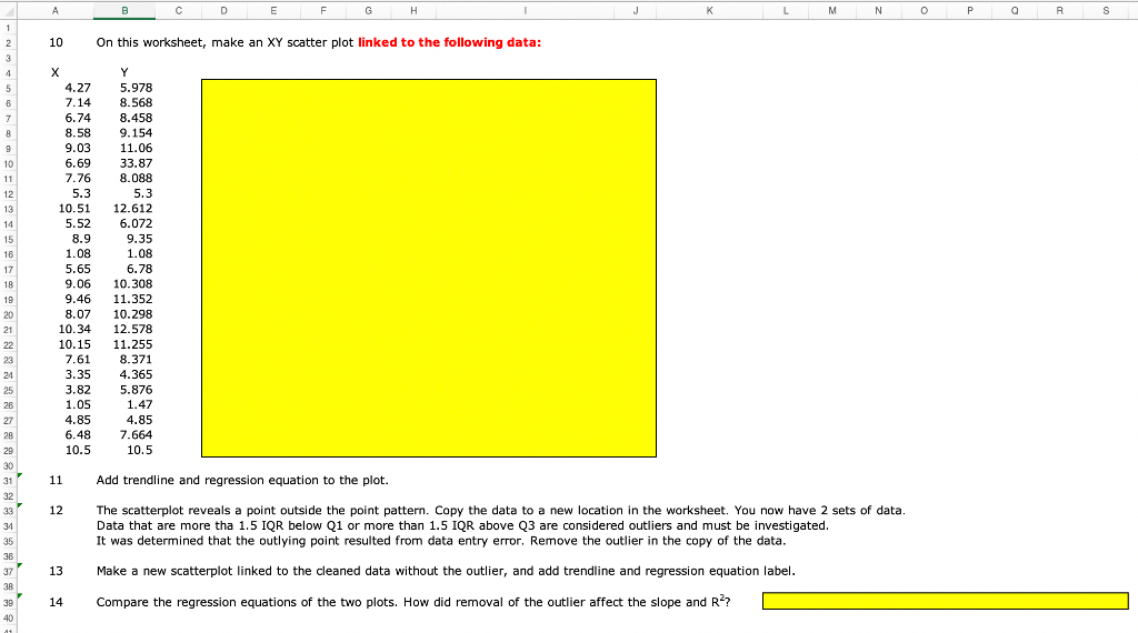 10 On this worksheet, make an XY scatter plot linked | Chegg.com