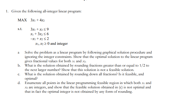 Solved 1. Given the following all-integer linear program: | Chegg.com