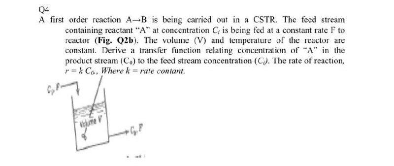 Solved 04 A first order reaction AB is being carried out in | Chegg.com