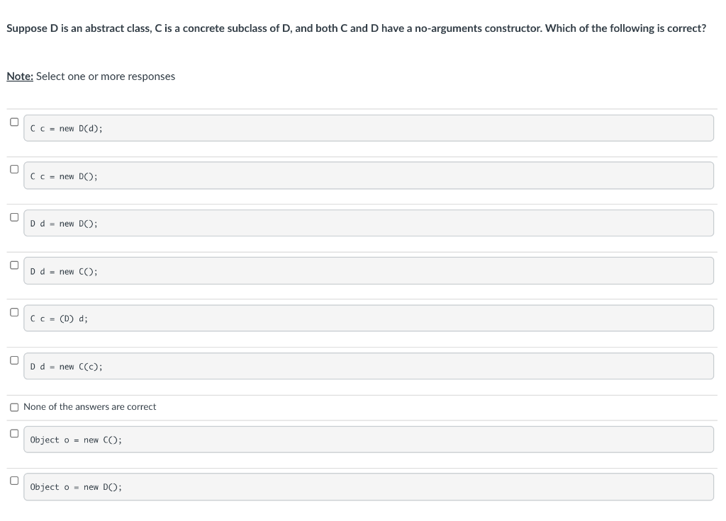 Solved Suppose D is an abstract class, C is a concrete | Chegg.com