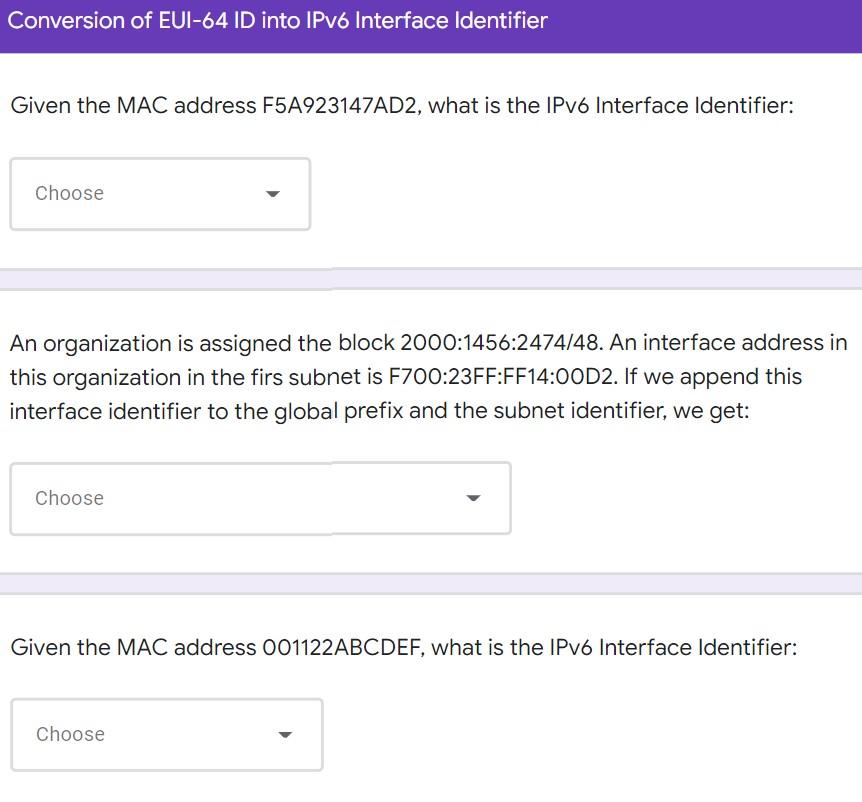 Solved Conversion of EUI-64 ID into IPv6 Interface | Chegg.com