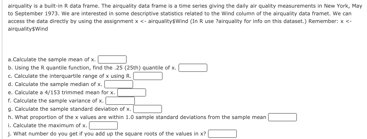 Solved airquality is a built-in R data frame. The airquality | Chegg.com