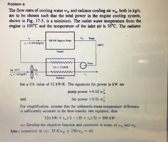 Solved Problem 6: The flow rates of cooling water ww and | Chegg.com