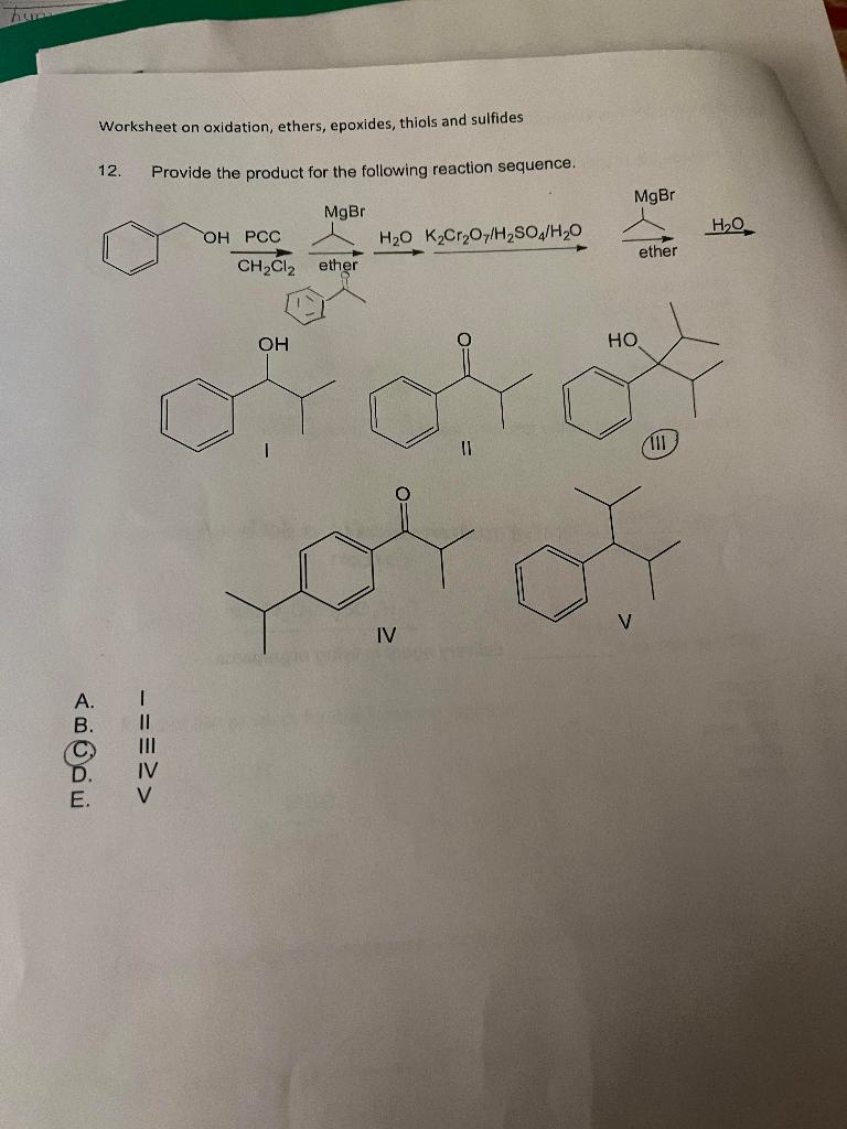 Solved Worksheet on oxidation, ethers, epoxides, thiols and | Chegg.com