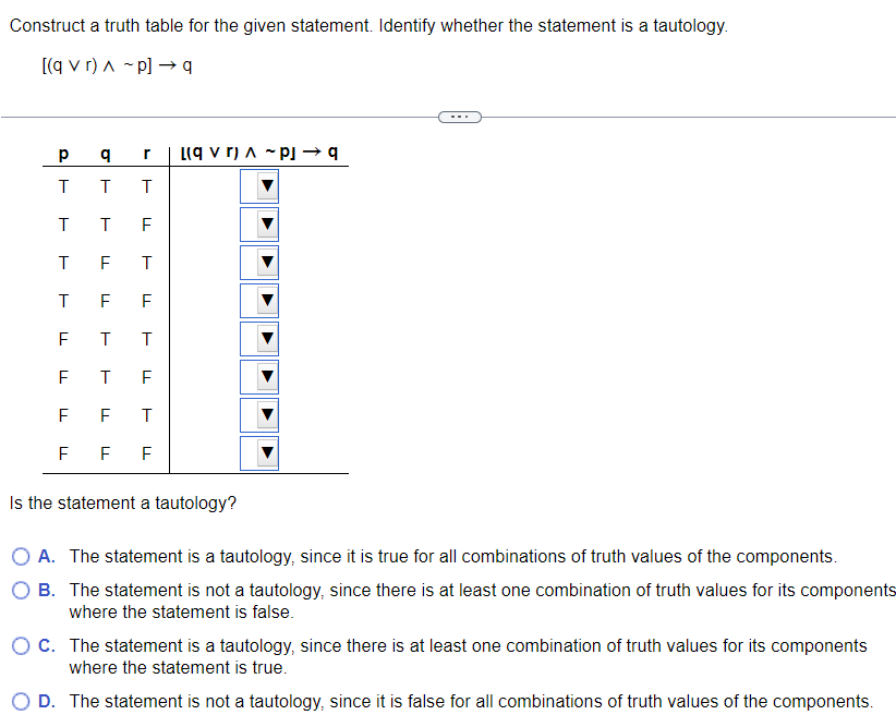 Solved Construct a truth table for the given statement. | Chegg.com
