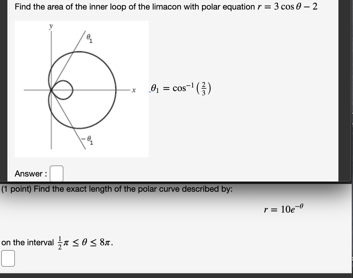 Solved Find the area of the inner loop of the limacon with | Chegg.com