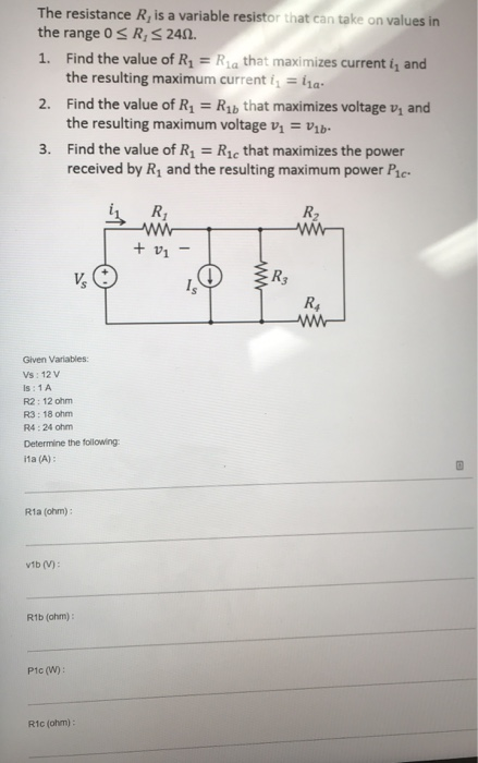Solved Determine the resistance R1 such that the power | Chegg.com