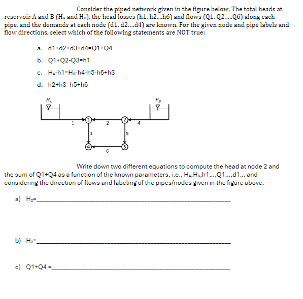 Solved Consider the piped network given in the figure below. | Chegg.com