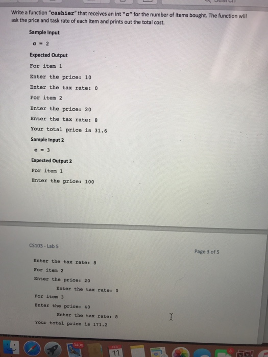 Solved Write a function "cashier" that receives an int "c" | Chegg.com