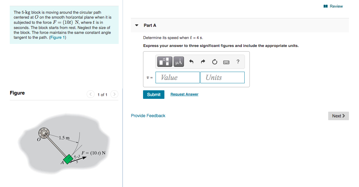 Solved Review The 5-kg block is moving around the circular | Chegg.com