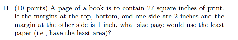 Solved 11. (10 points) A page of a book is to contain 27 | Chegg.com