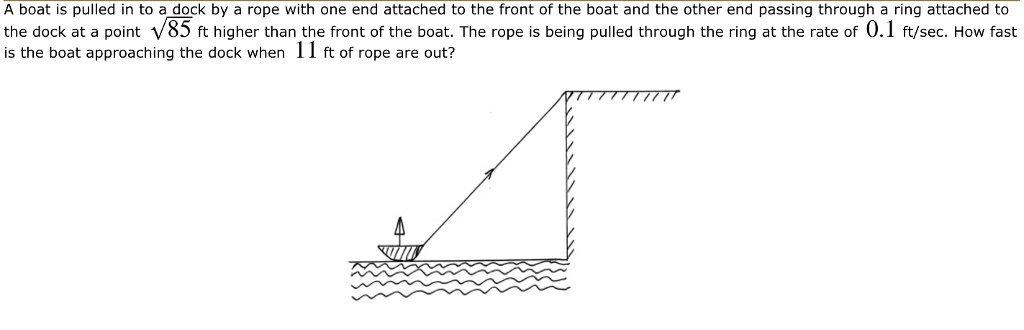 Solved A boat is pulled in to a dock by a rope with one end | Chegg.com