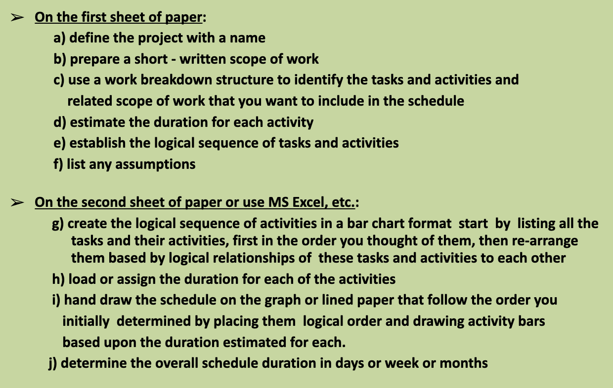 Solved On the first sheet of paper: a) define the project | Chegg.com